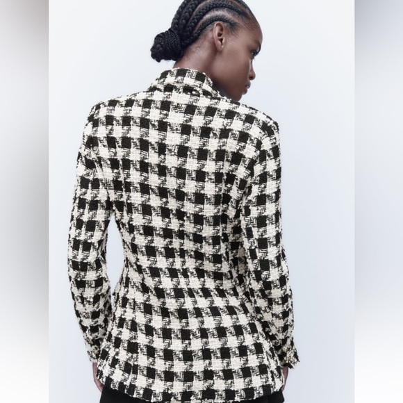 Zara | Jackets & Coats | Zara Houndstooth Checkered Blazer | Poshmark